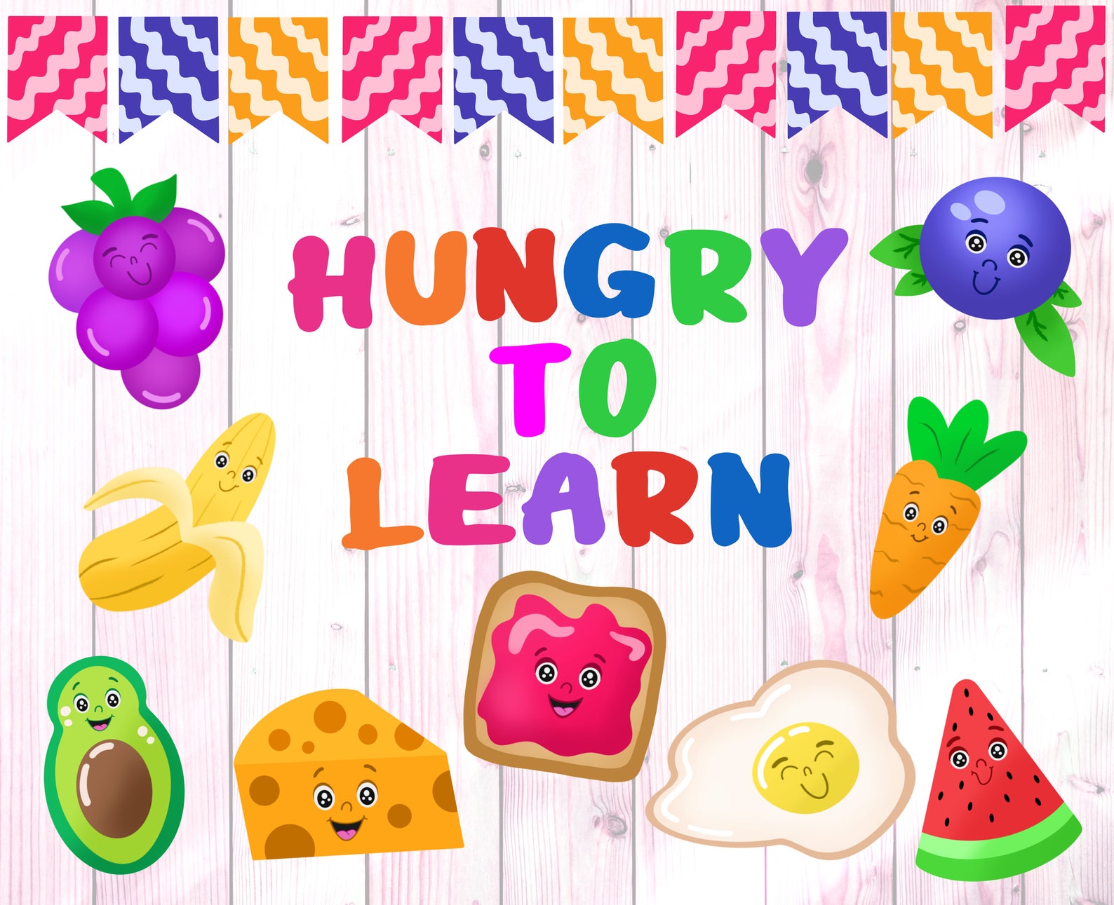 Hungry to Learn Sign, Food Classroom Wall Decor, Colorful Food ...