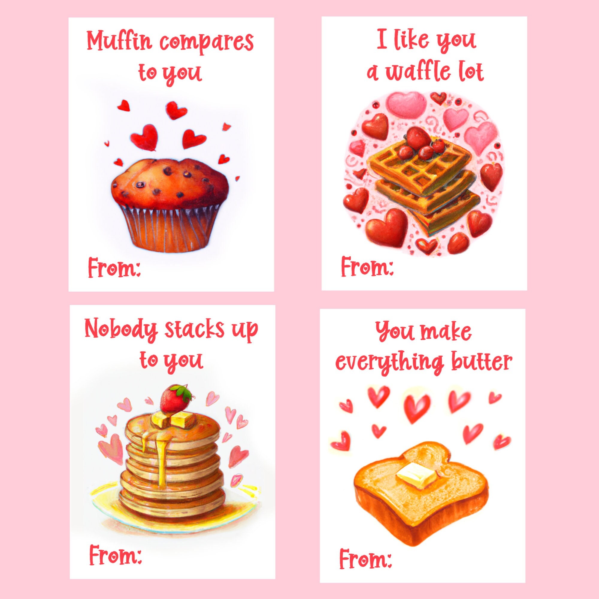 Printable School Valentine Cards, Pun Valentines for Kids, Food ...