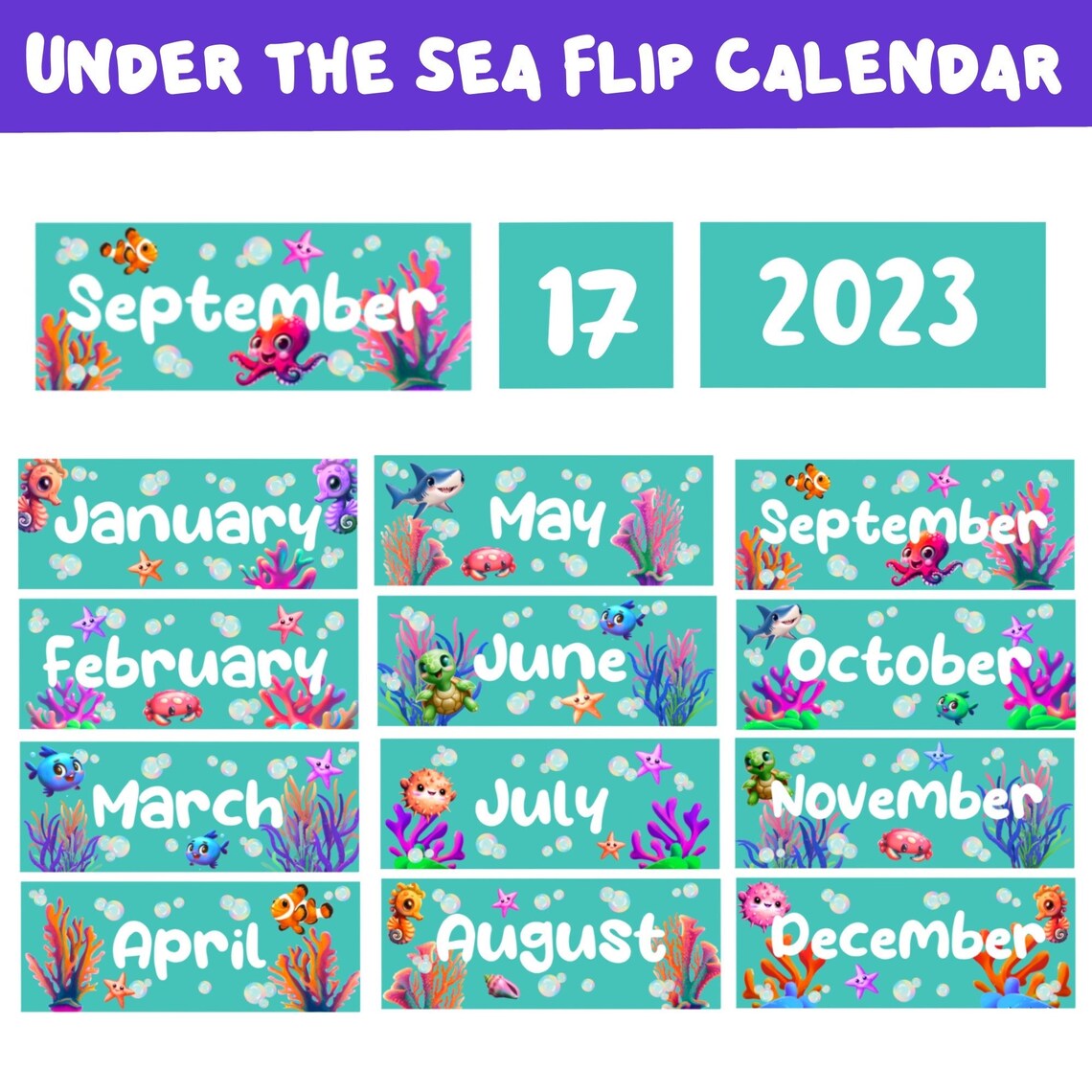 Under the Sea Classroom Theme Classroom Flip Calendar Ocean - Etsy