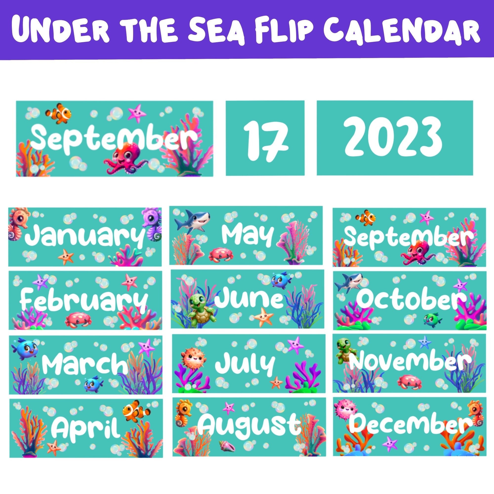 Under the Sea Classroom Theme Classroom Flip Calendar Ocean - Etsy