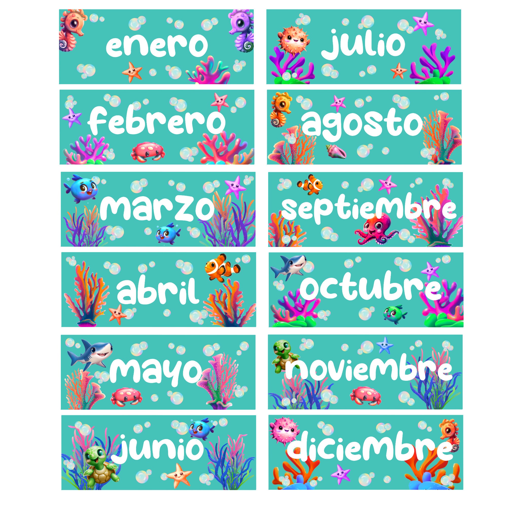 Spanish Classroom Calendar, Under the Sea Classroom Theme, Classroom ...