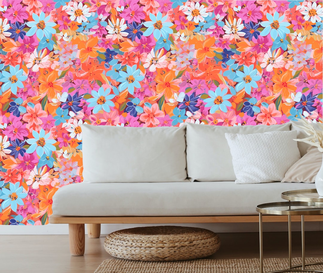 Bright Floral Wallpaper, Peel and Stick Wallpaper Floral Bright, Daisy ...