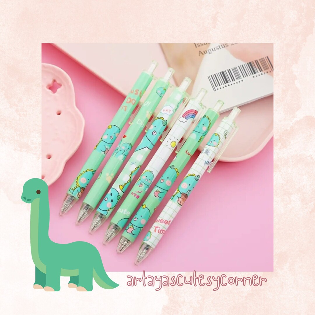 6pcs - Cute Kawaii Dinosaur Gel Pen - Press Gel Pen Set - School ...