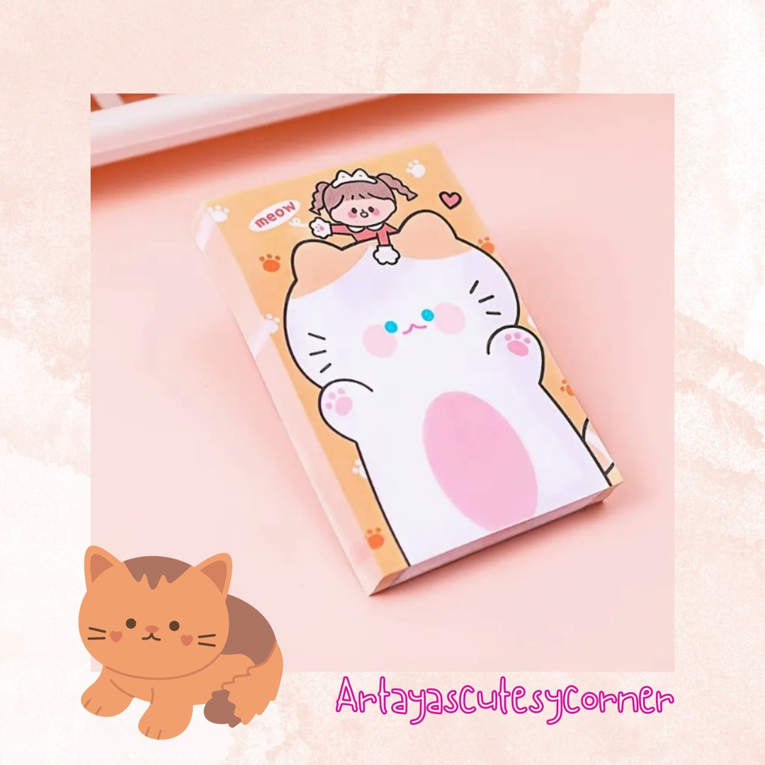 Cute Cat Sticky Notes - Mini Kitten Memo Pad - Kawaii Stationery ...