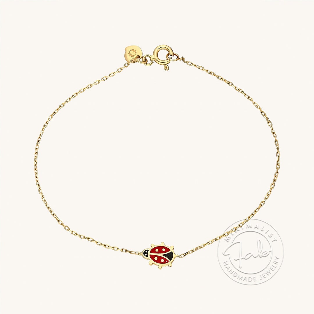 Minimalist Mini Lucky Ladybug Bracelet - Mini Sign of Guaranteed 14K ...