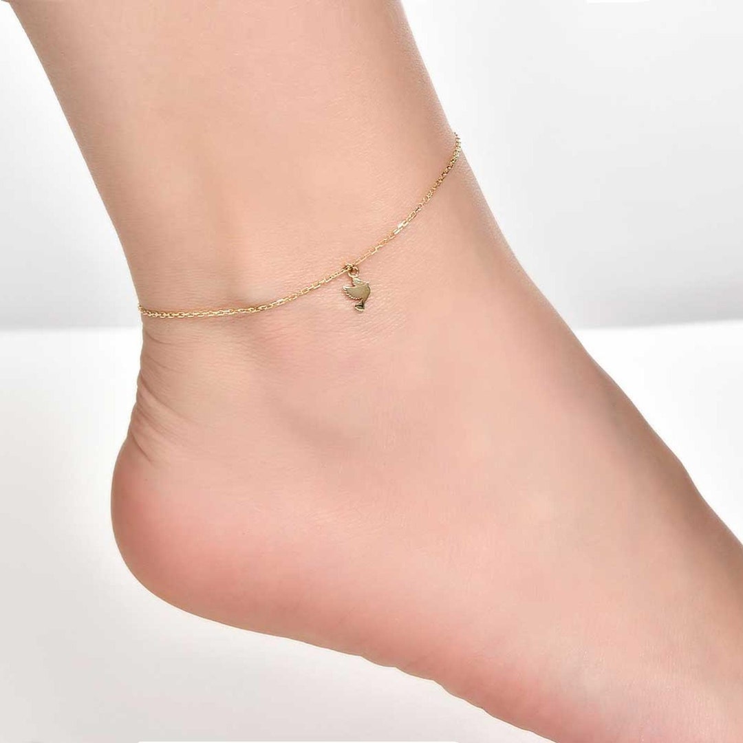 Minimalist Dove Bird Anklet 14k Solid Gold | Dainty Gold Anklet ...