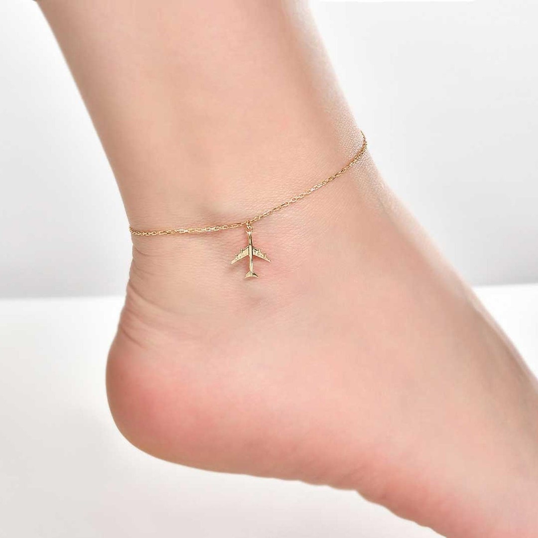 Minimalist 14k Solid Gold Airplane Anklet | Dainty Handmade Jewelry ...