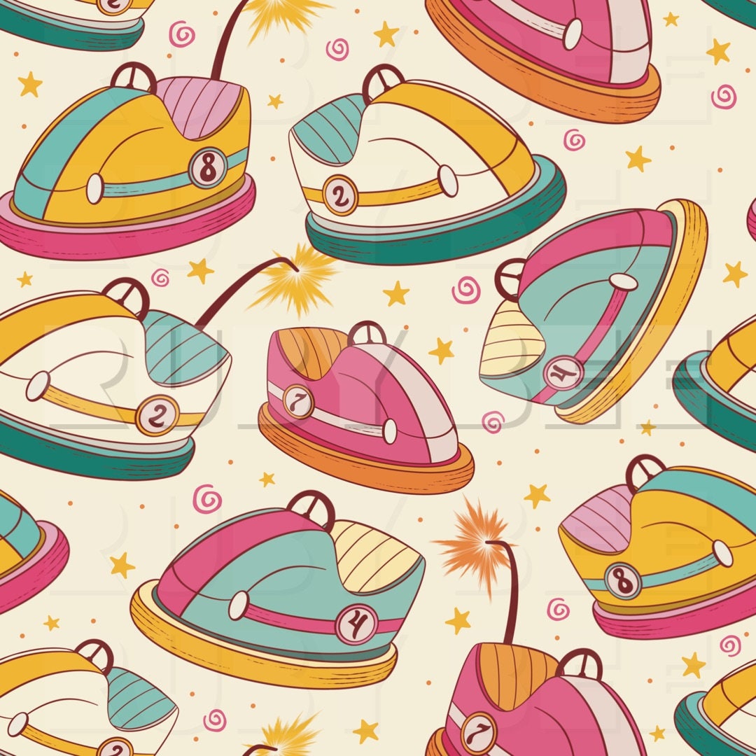 Retro Pink Bumper Cars Seamless File, Seamless Digital Paper, Seamless ...