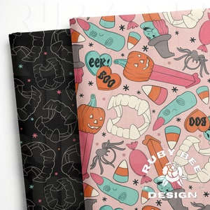 Pink Halloween Treats Seamless File, Digital Paper, Spooky Repeating ...