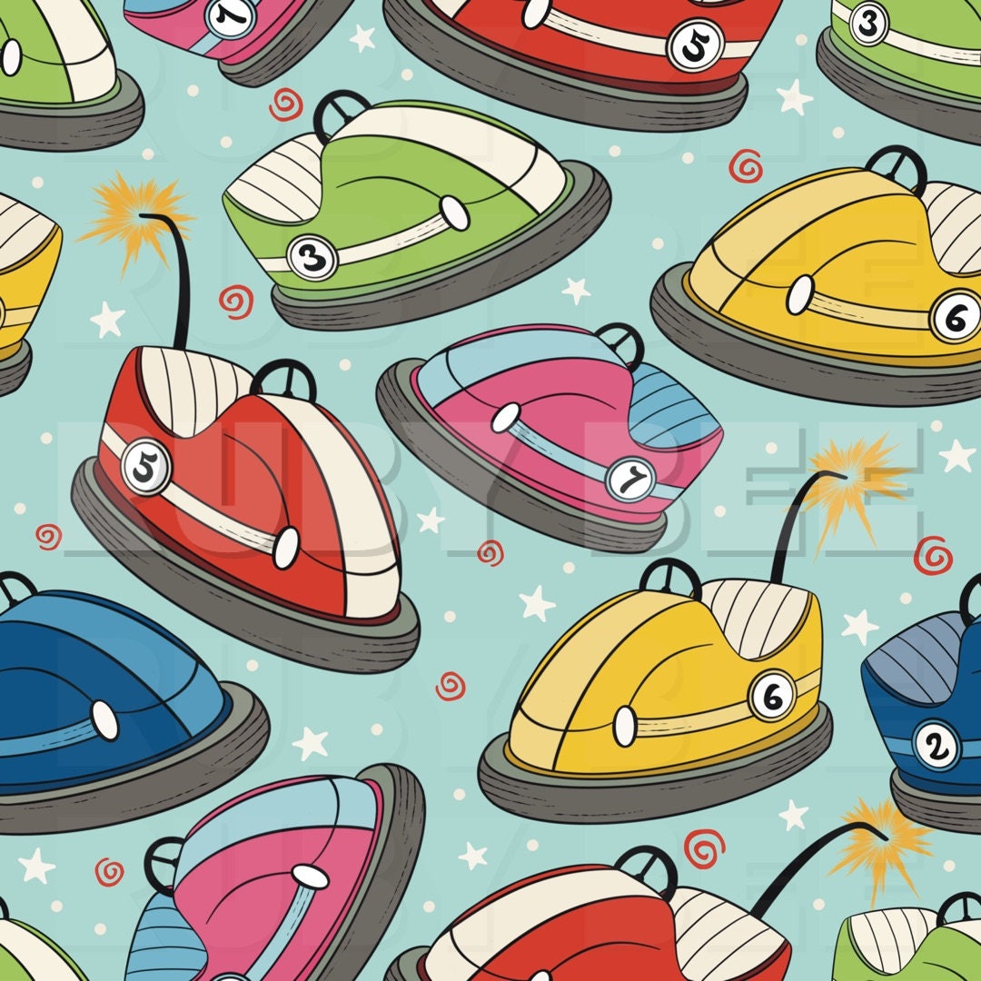 Bright Carnival Bumper Cars Seamless File, Seamless Pattern, Hand Drawn ...