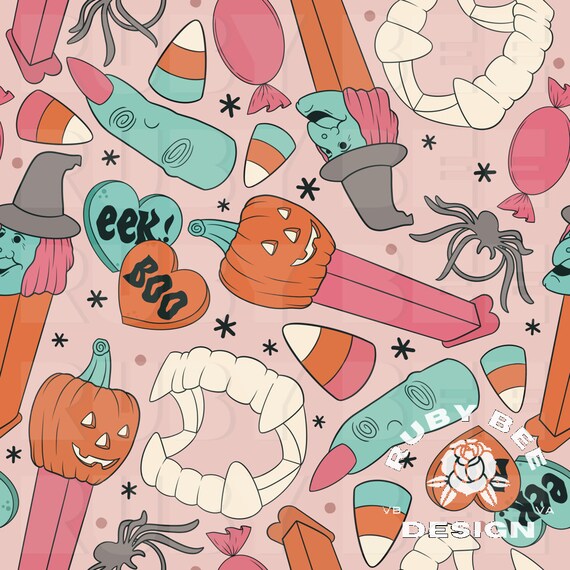 Pink Halloween Treats Seamless File Digital Paper Spooky - Etsy