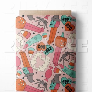 Pink Halloween Treats Seamless File, Digital Paper, Spooky Repeating ...
