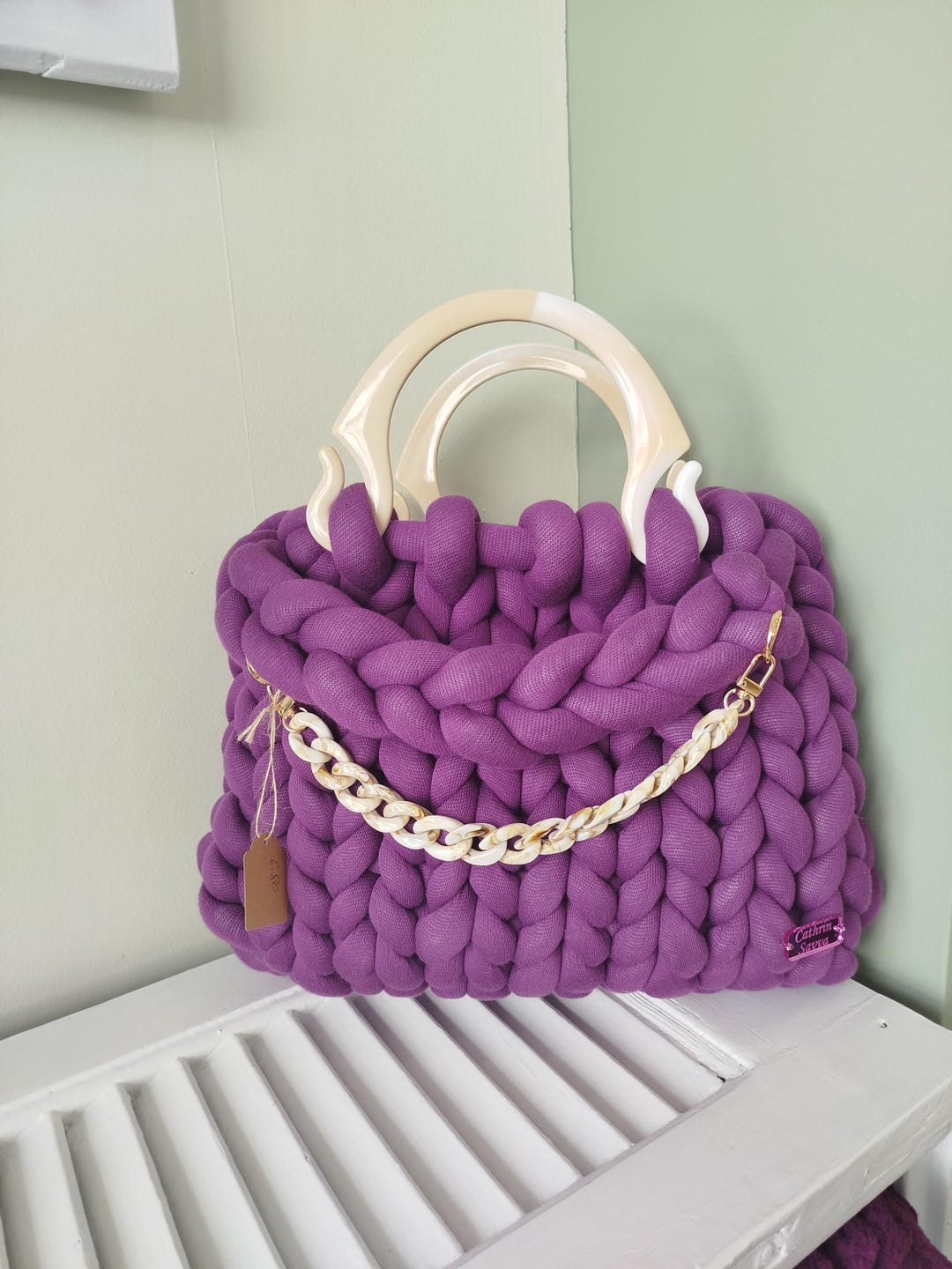 Handmade Chunky Top-handle Bag — Casual Hand-knitted Handbag With Yarn ...