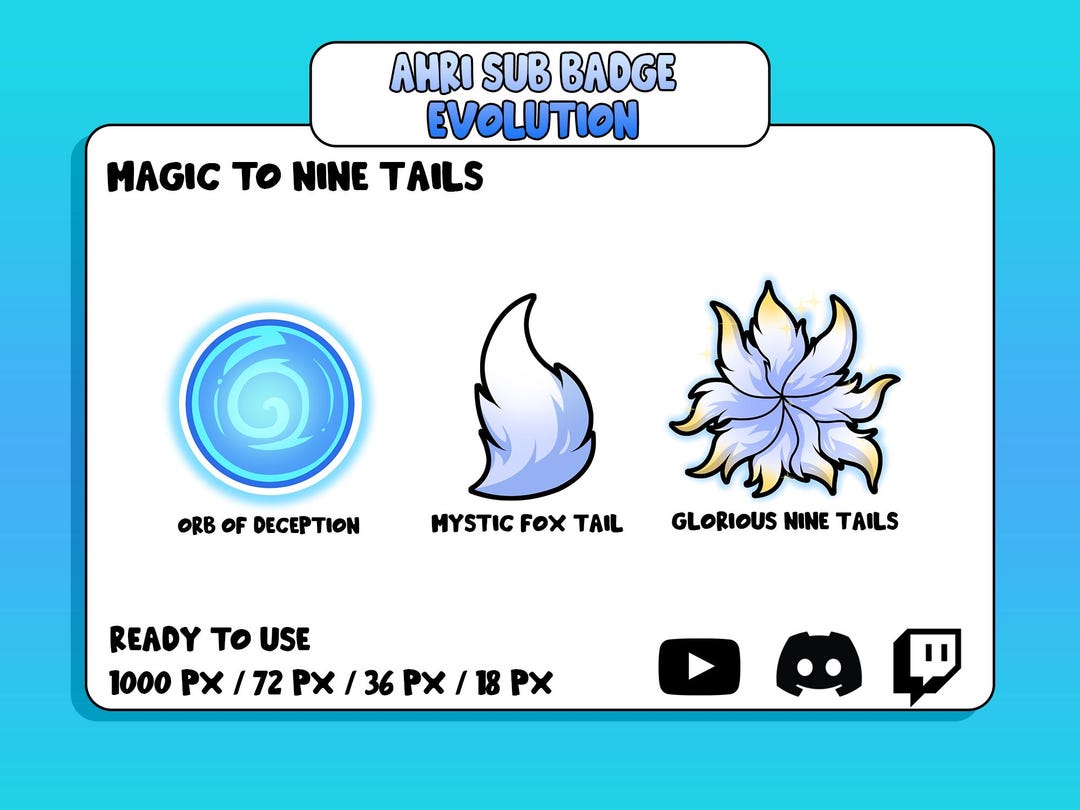 Ahri Evolution Twitch Sub Badges - Fox Orb to 9 Tails | League-inspired ...