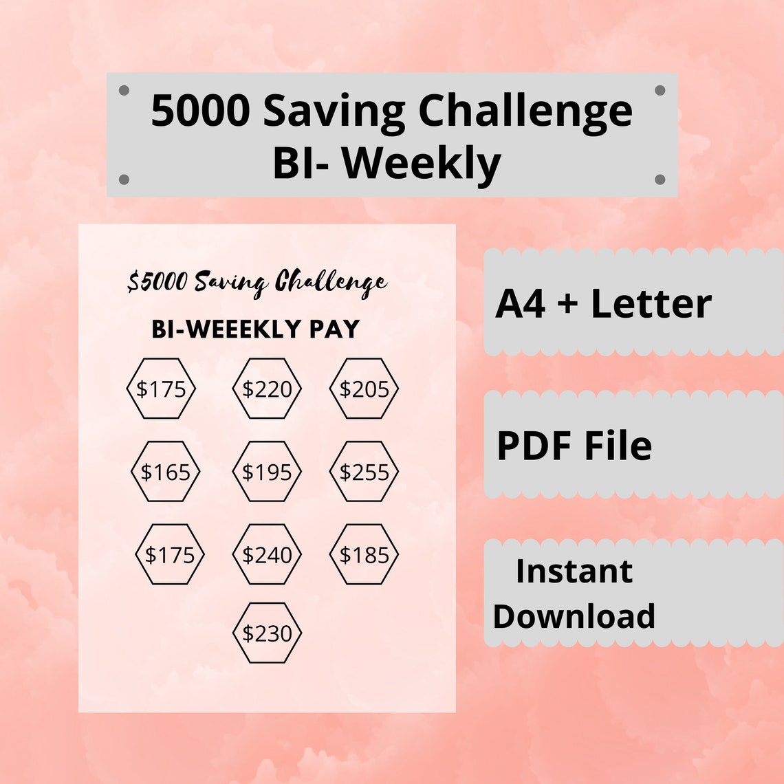 5k Savings Challenge bi Weekly Printable 5000 Dollar - Etsy