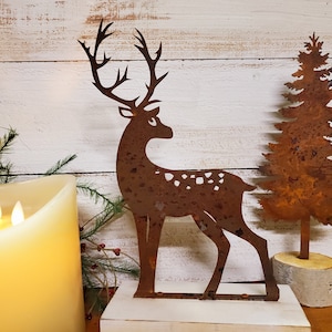 Rusty Metal Deer - Rusted Buck or Doe Shelf Sitter on Reclaimed Wood - Etsy