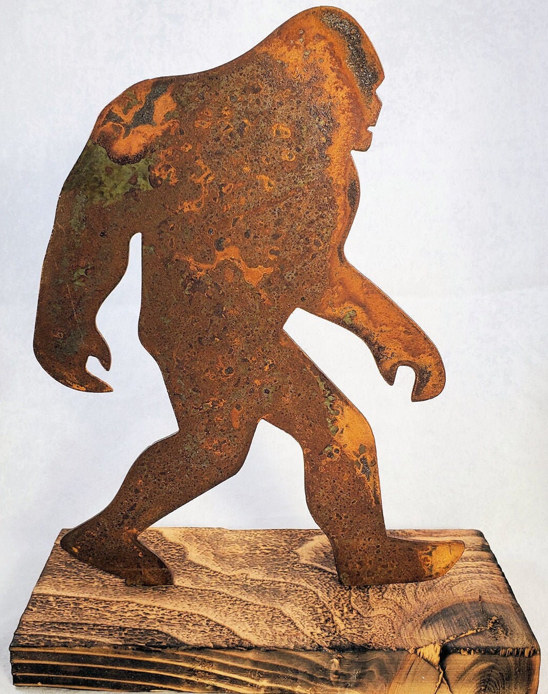 Rusty Metal Bigfoot on Reclaimed Wood Base - Rustic Sasquatch - Etsy