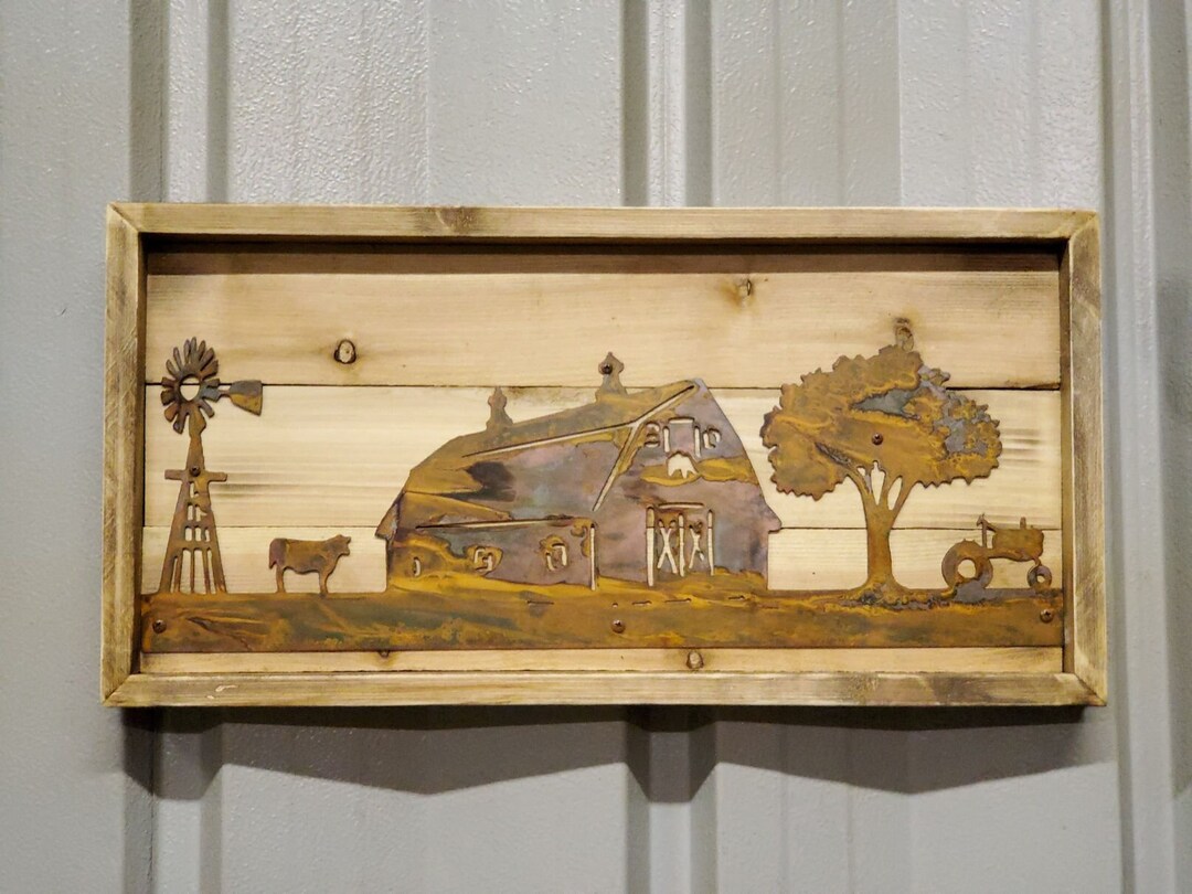 Metal Farm Scene on Reclaimed Wood - Etsy