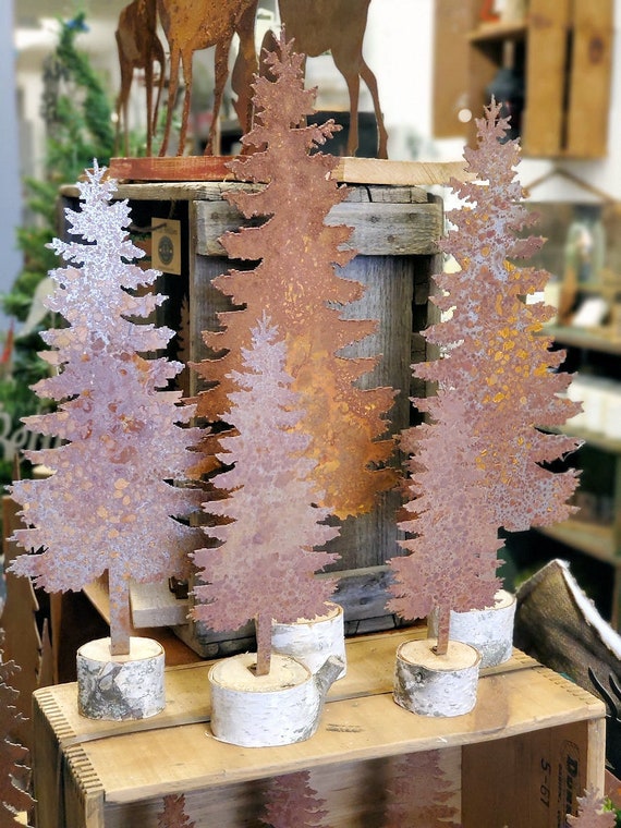Rusty Metal Pine Tree Rustic Woodland Tree | Etsy