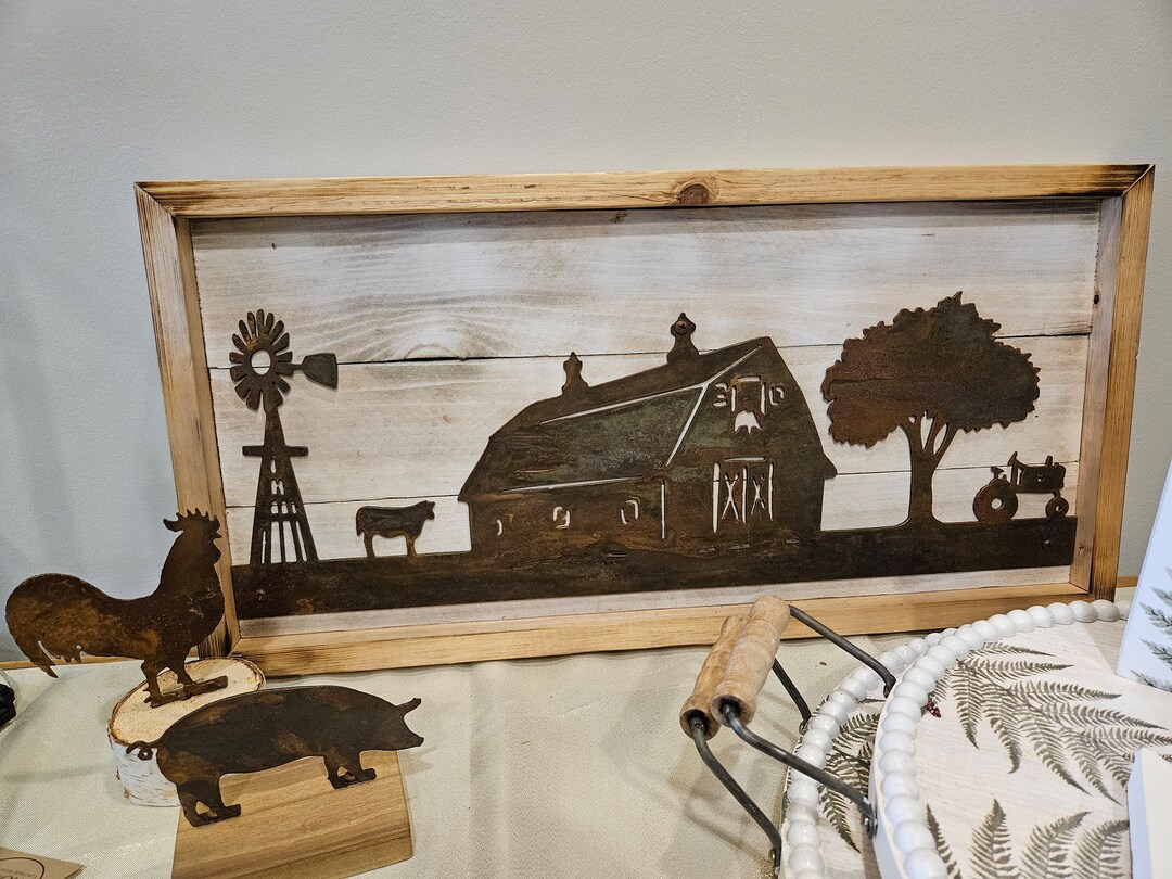 Metal Farm Scene on Reclaimed Wood - Etsy