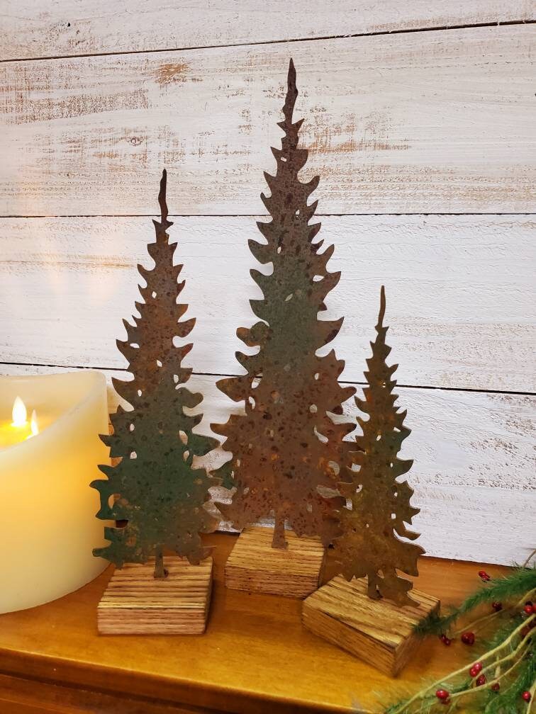 Rustic Metal Pine Trees - Rusty Set of 3 - Etsy