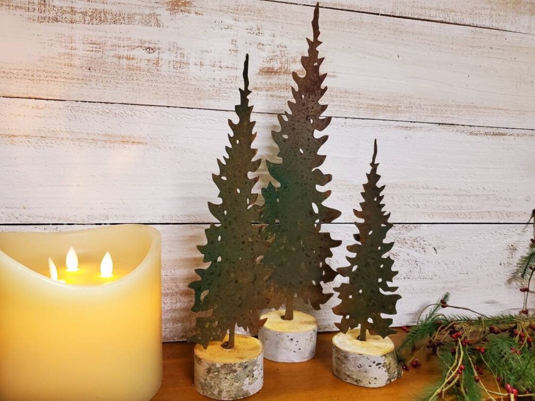 Rustic Metal Pine Trees - Rusty Set of 3 - Etsy