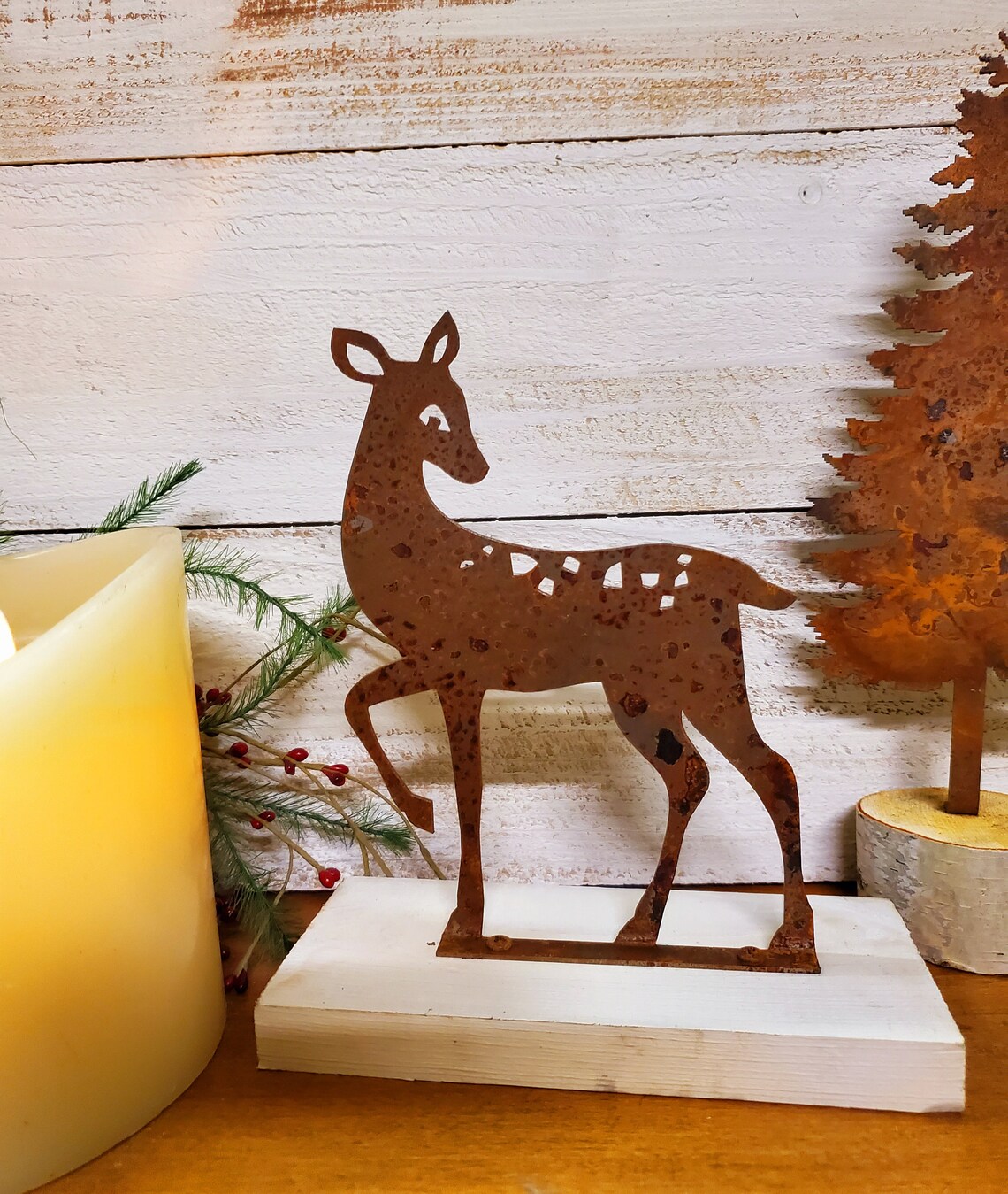 Rusty Metal Deer - Rusted Buck or Doe Shelf Sitter on Reclaimed Wood - Etsy