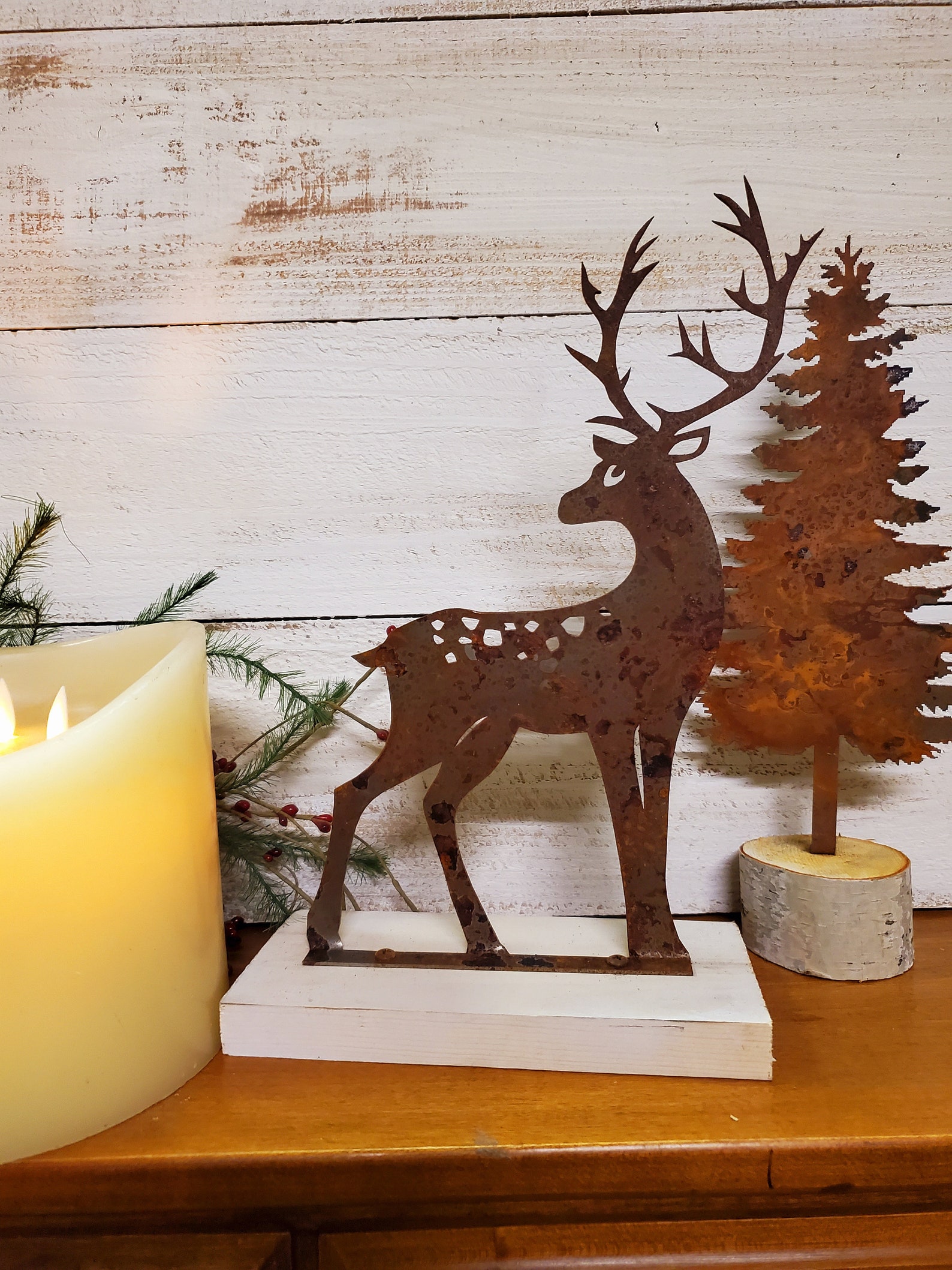 Rusty Metal Deer - Rusted Buck or Doe Shelf Sitter on Reclaimed Wood - Etsy