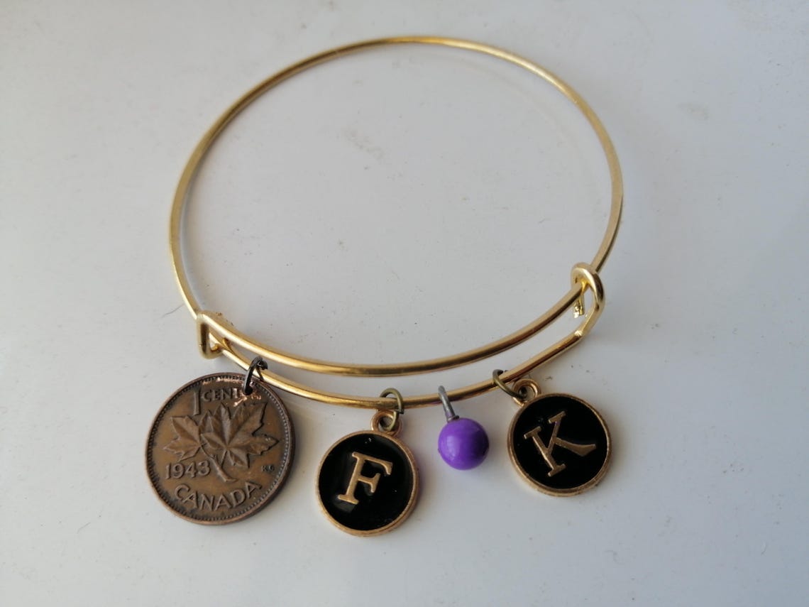 Old Coin Gold Over Enamel FK Intail Charm Adjustable Bracelet - Etsy