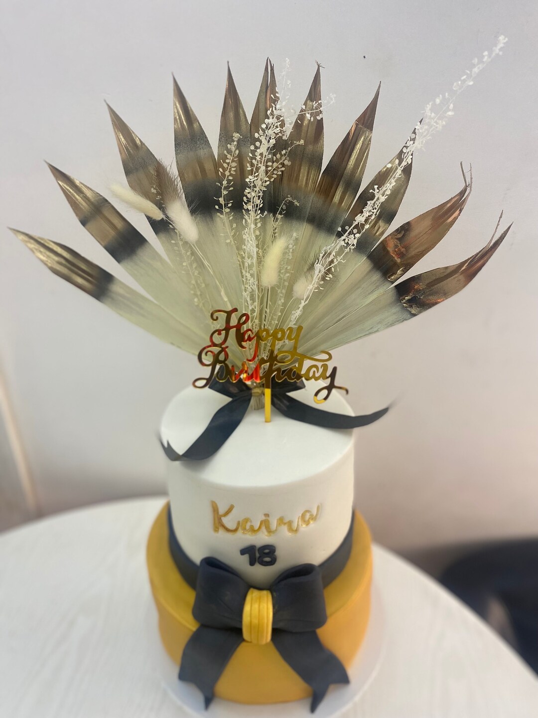 GOLD BLACK Dried Flower Cake Topper, Palm Dried Leaf, Gold BLACK Palm ...