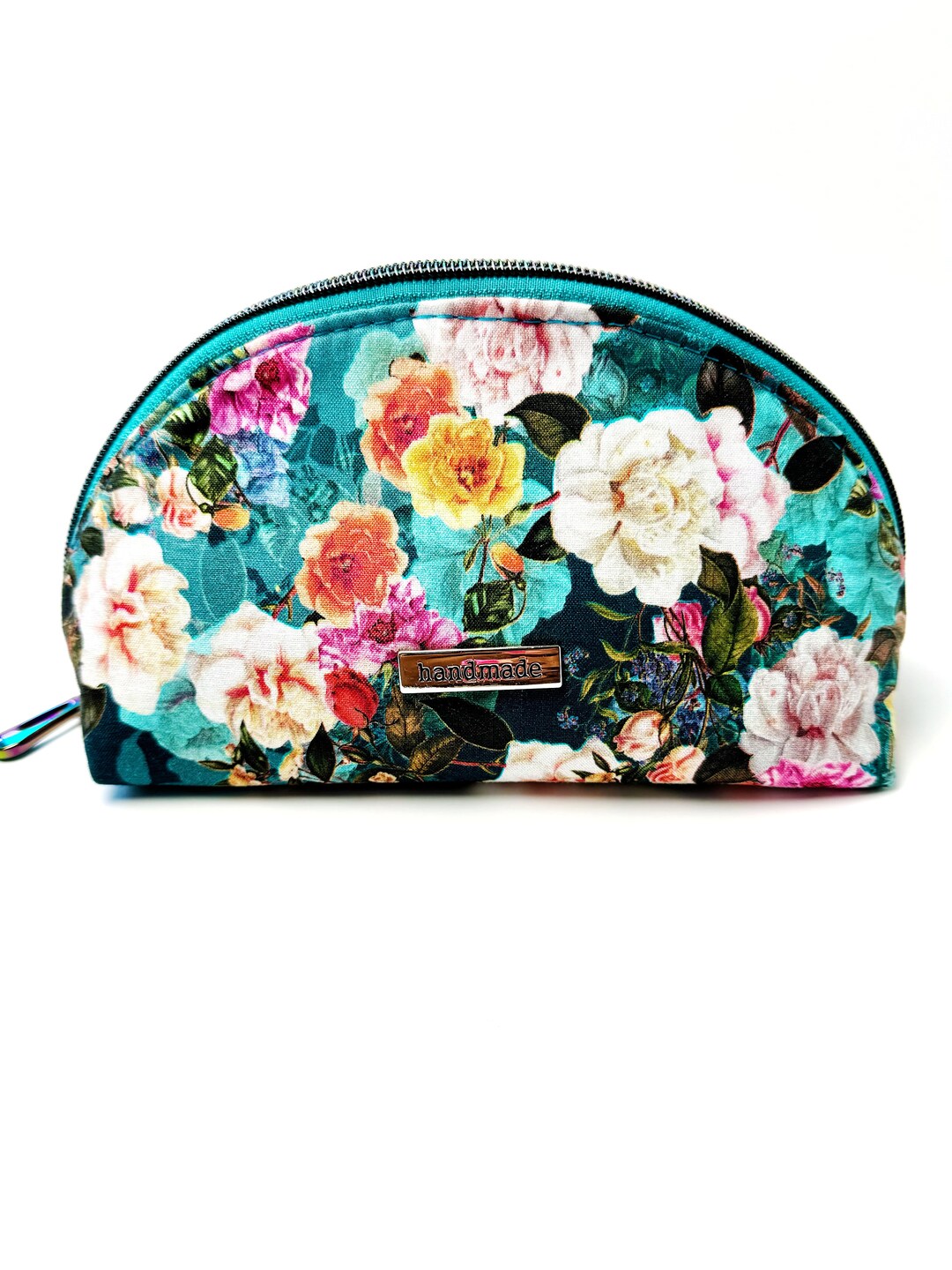 Luxury Round Top Cosmetic Bag, Large Half Moon Makeup Bag, Zippered Top ...