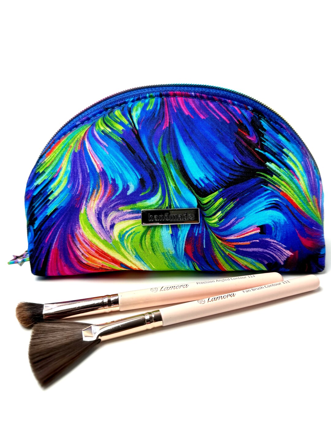 Luxury Round Top Cosmetic Bag, Large Half Moon Makeup Bag, Zippered Top ...