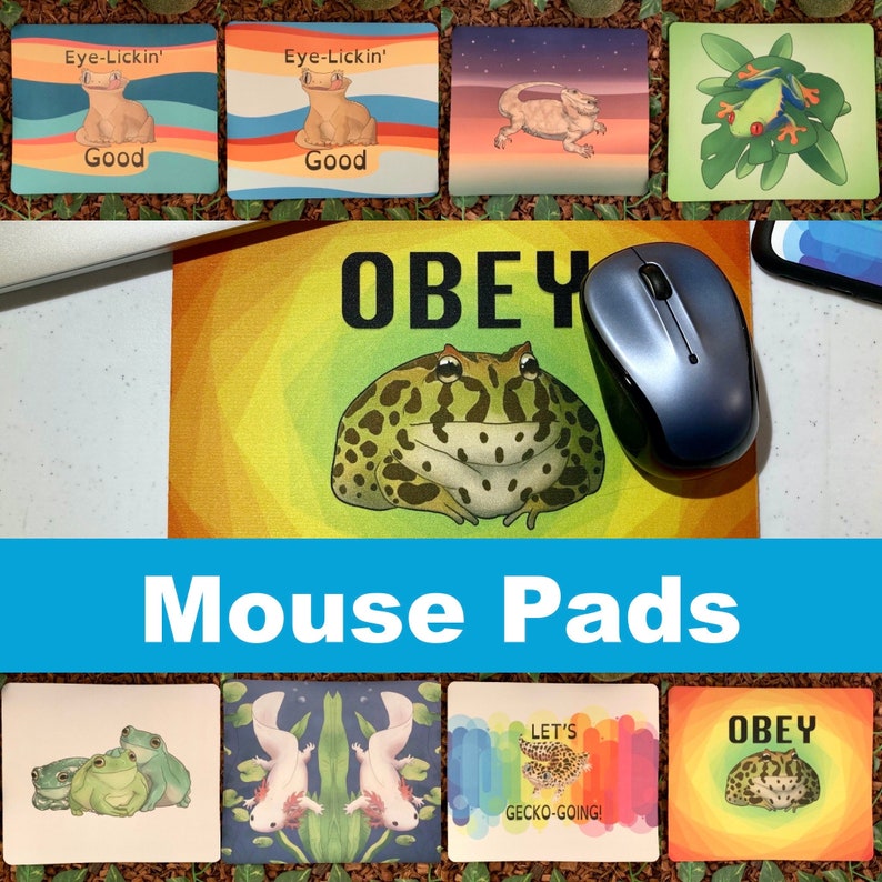 Reptile & Amphibian Mouse Pad – Gecko, Axolotl, Frog Art - Etsy