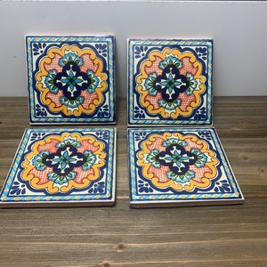 Matching Handmade/hand Painted/ Mexican 4x4 Tile Coasters and 6x6 ...