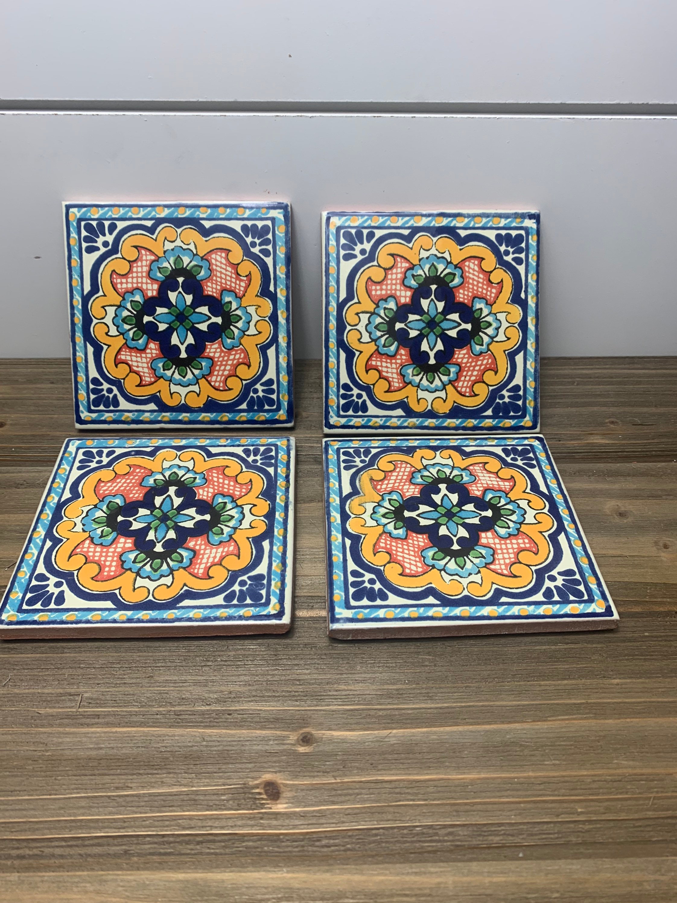 Matching Handmade/hand Painted/ Mexican 4x4 Tile Coasters and 6x6 ...