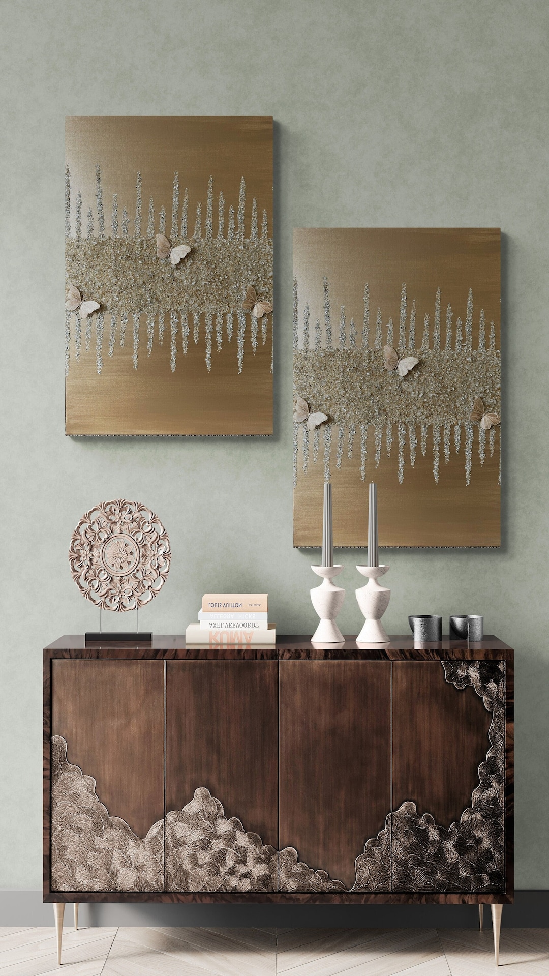 Gold Glitter Glass Painting Set, Butterfly Wall Art, Champagne Gold ...