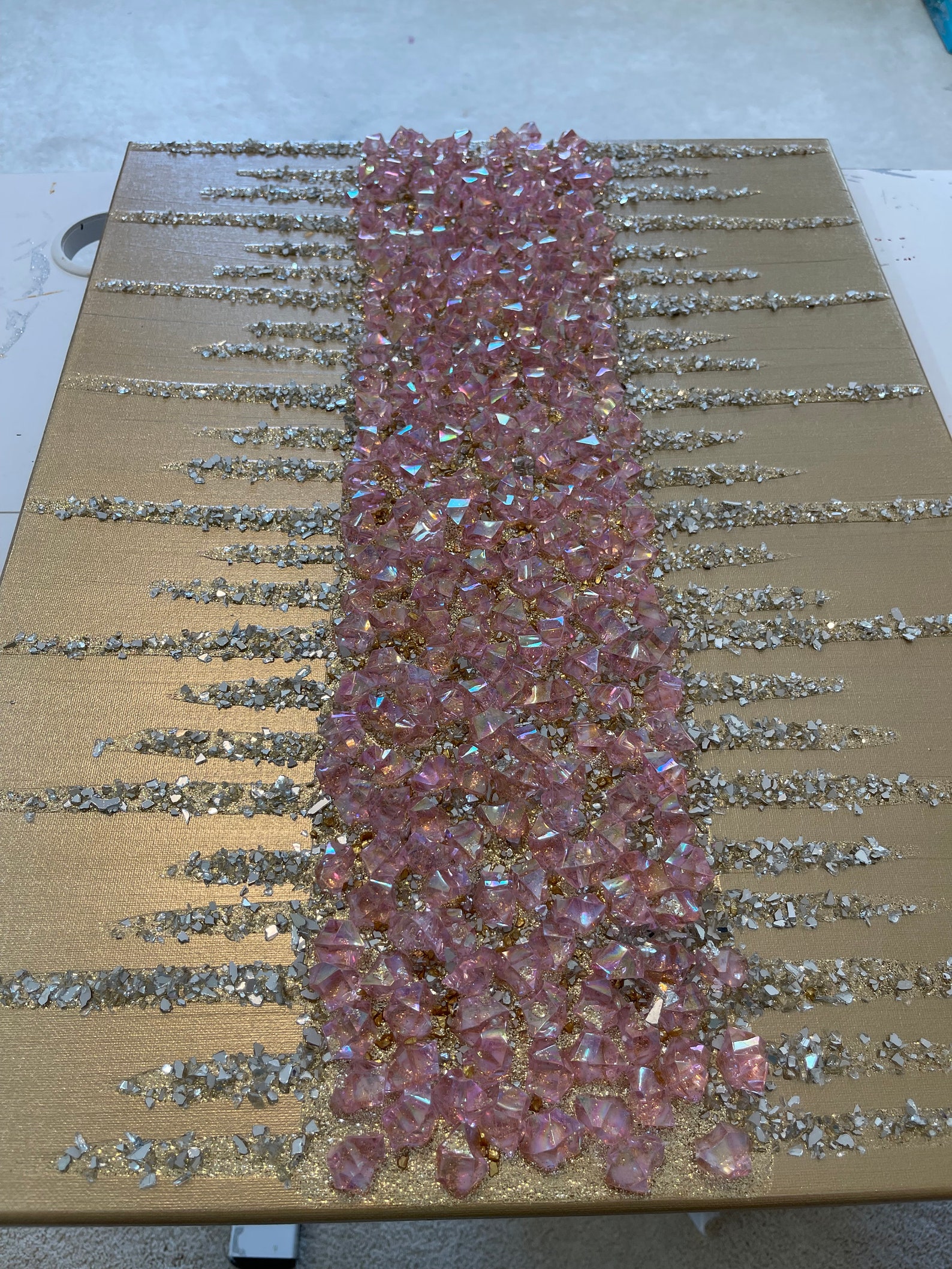 Pink Champagne Gold Glitter Glass Glam Painting, Glitter Wall Art ...