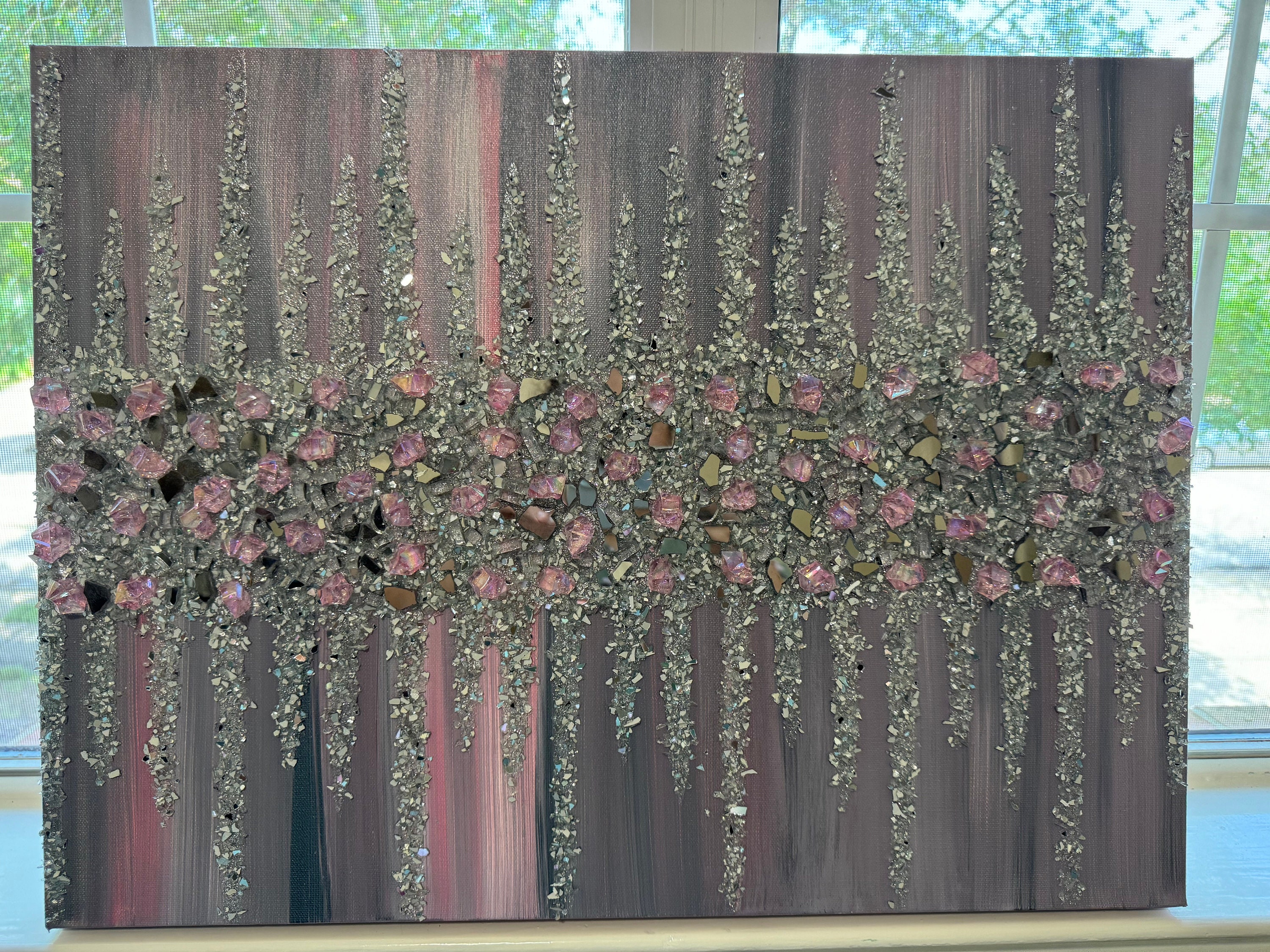 Pink Silver Glitter Painting, Pink Wall Art, Silver Decor, Shiny Wall ...