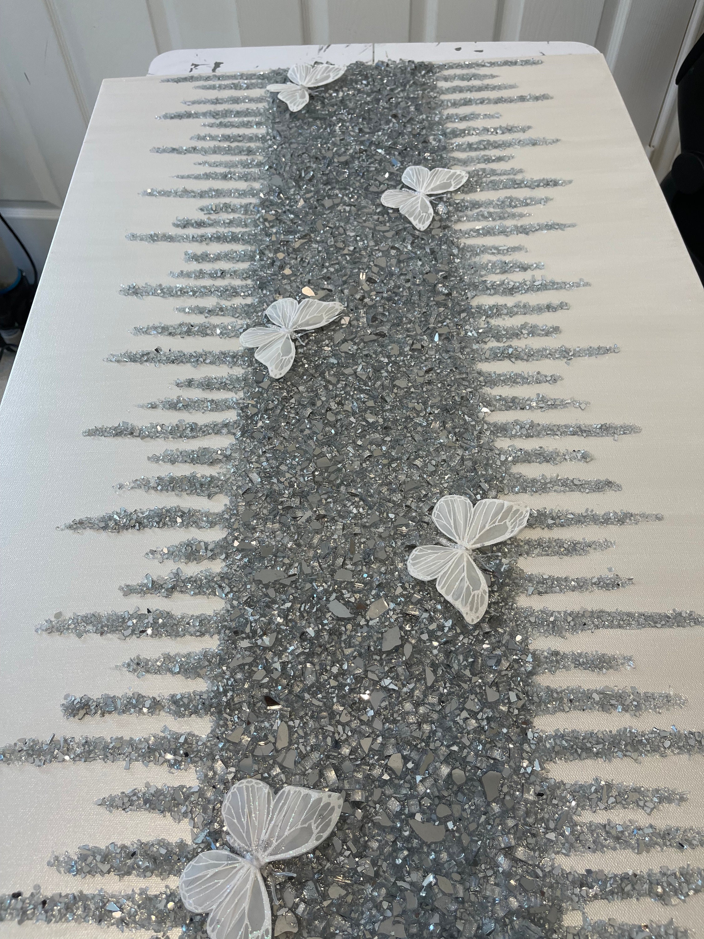 White Silver Glitter Glass Wall Art White Silver Glitter - Etsy