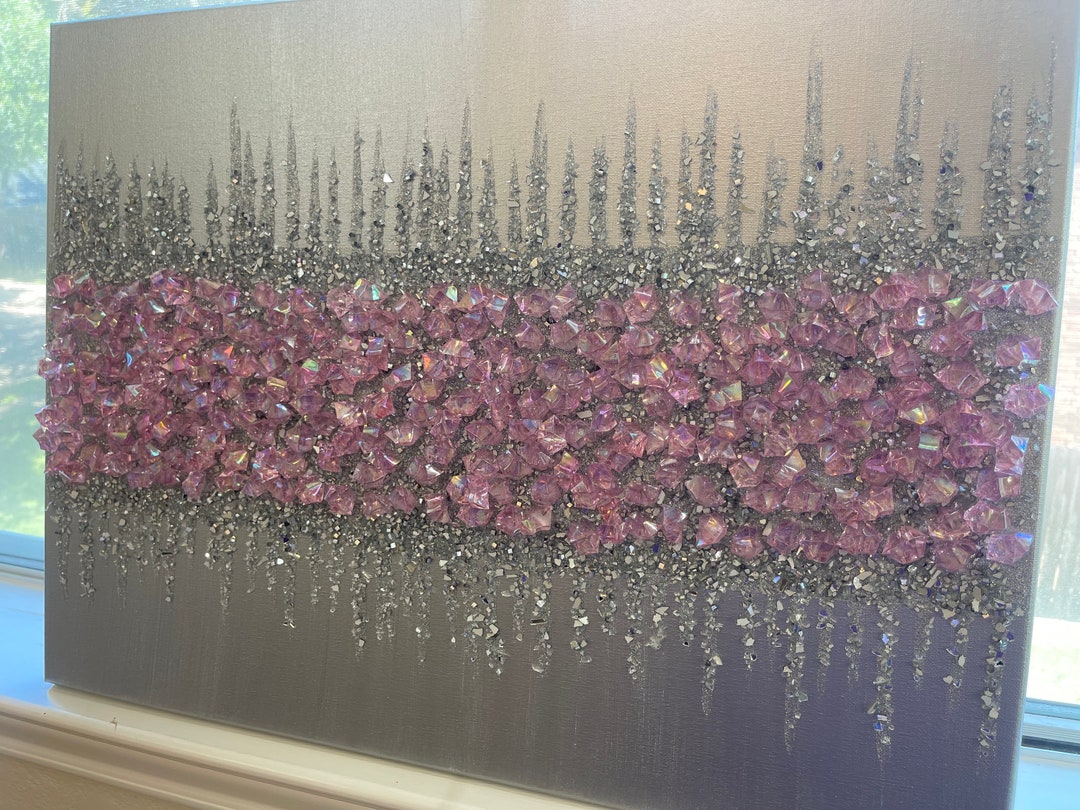 Pink Gem Glitter Painting: Silver Abstract Wall Art - Etsy