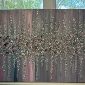 Pink Silver Glitter Painting, Pink Wall Art, Silver Decor, Shiny Wall ...