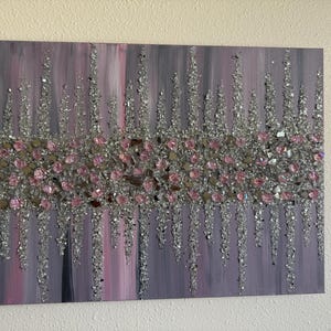 Pink Silver Glitter Painting, Pink Wall Art, Silver Decor, Shiny Wall ...