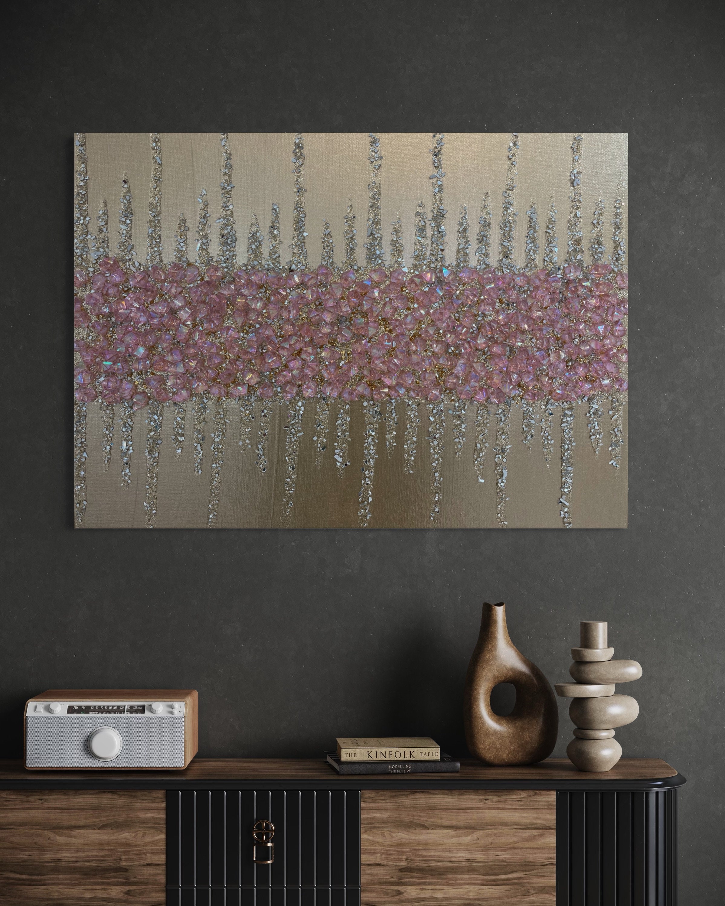 Pink Champagne Gold Glitter Glass Glam Painting, Glitter Wall Art ...