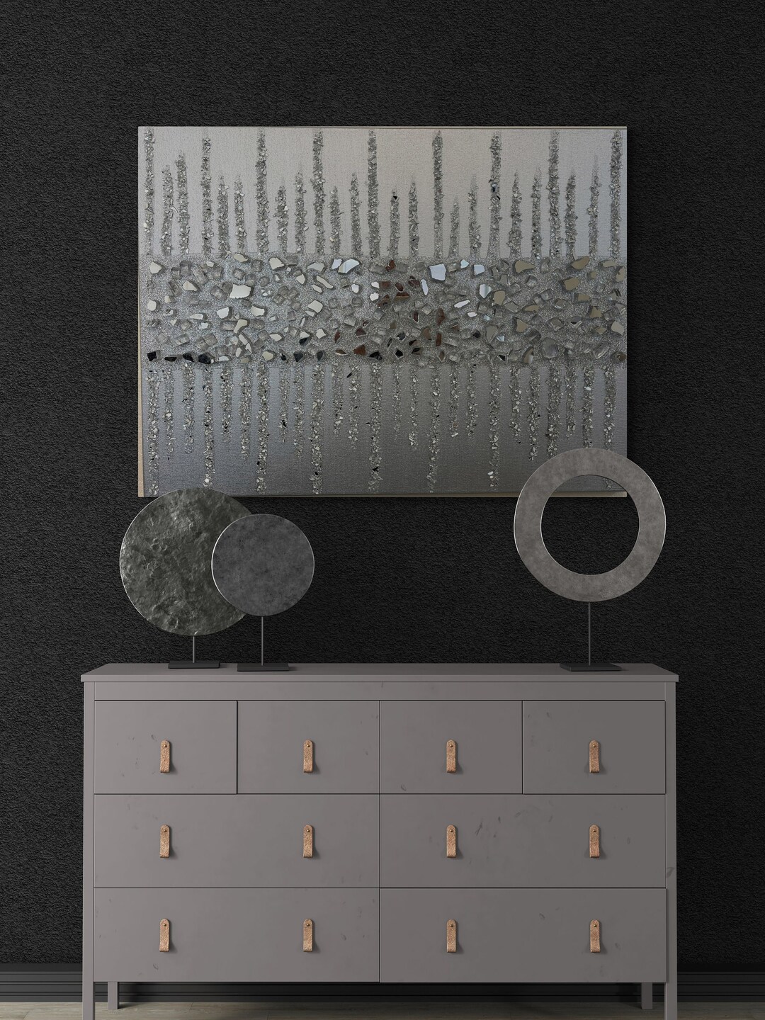 Silver Glitter Glass Glam Painting, Glitter Wall Art, Glass Wall Art ...