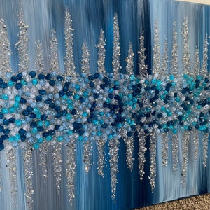 Blue Silver Glitter Glass Painting, Shiny Sparkly Wall Art, Blue Wall ...