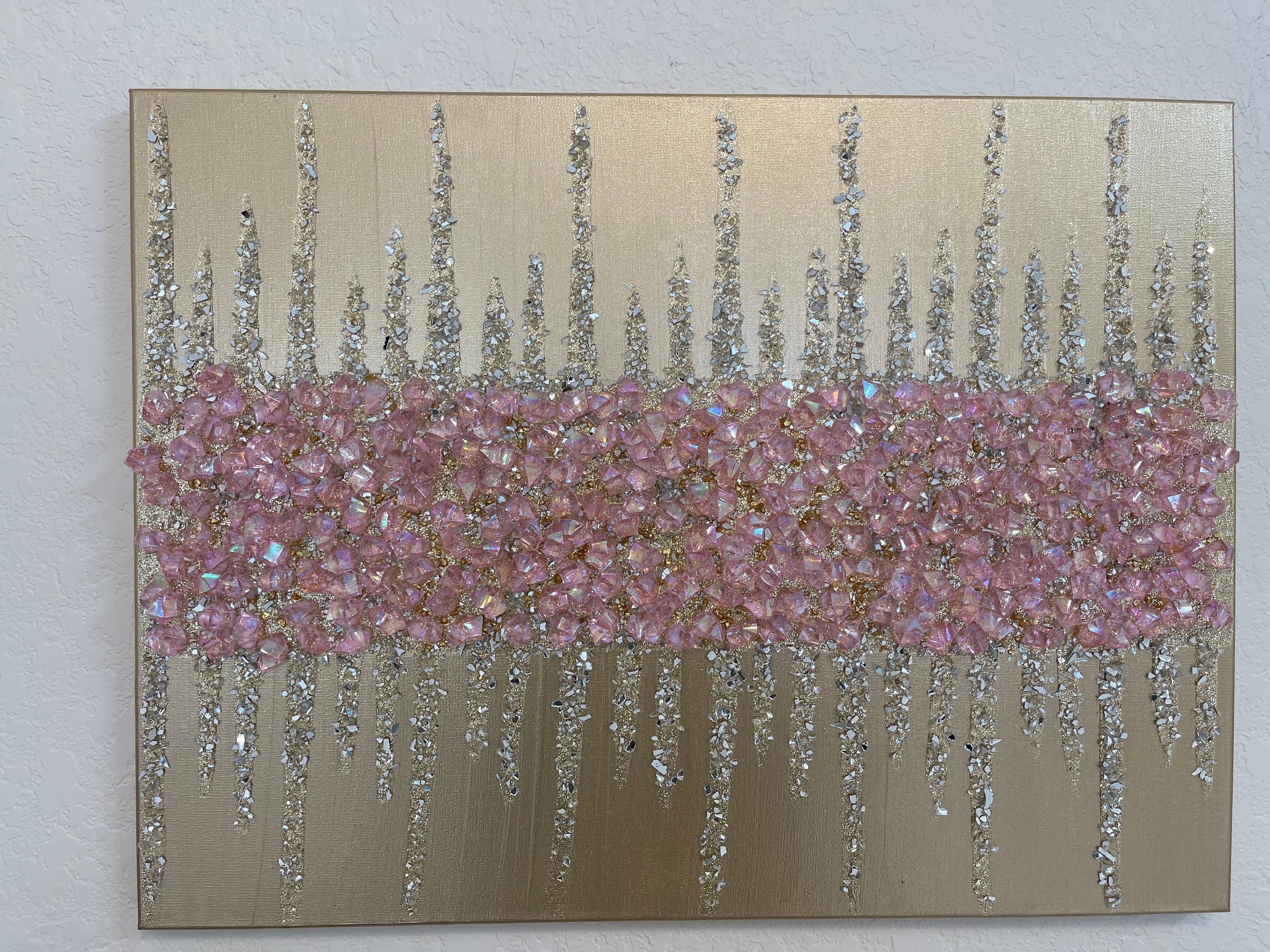 Pink Champagne Gold Glitter Glass Glam Painting, Glitter Wall Art ...