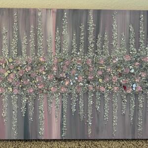 Pink Silver Glitter Painting, Pink Wall Art, Silver Decor, Shiny Wall ...