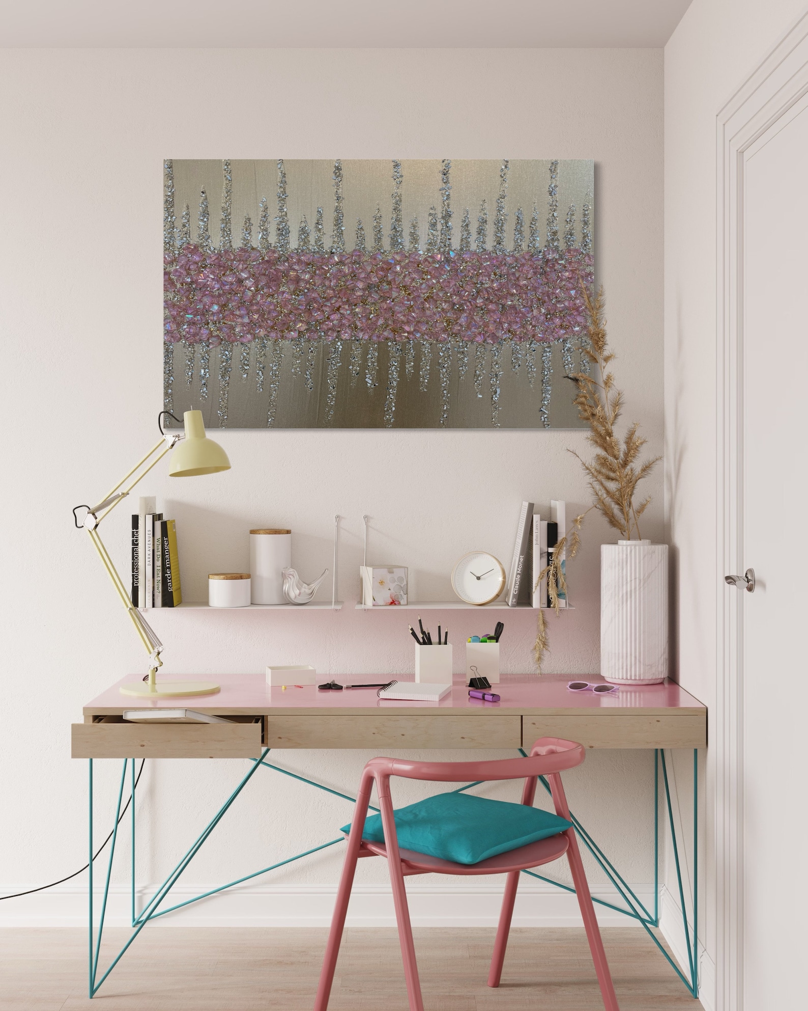 Pink Champagne Gold Glitter Glass Glam Painting, Glitter Wall Art ...