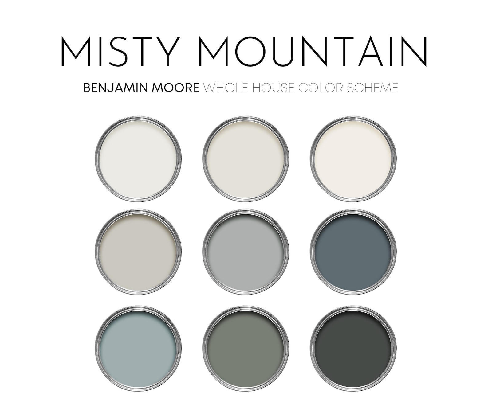 Misty Mountain Benjamin Moore Paint Palette, Interior Paint Colors for Home, Interior Paint ...