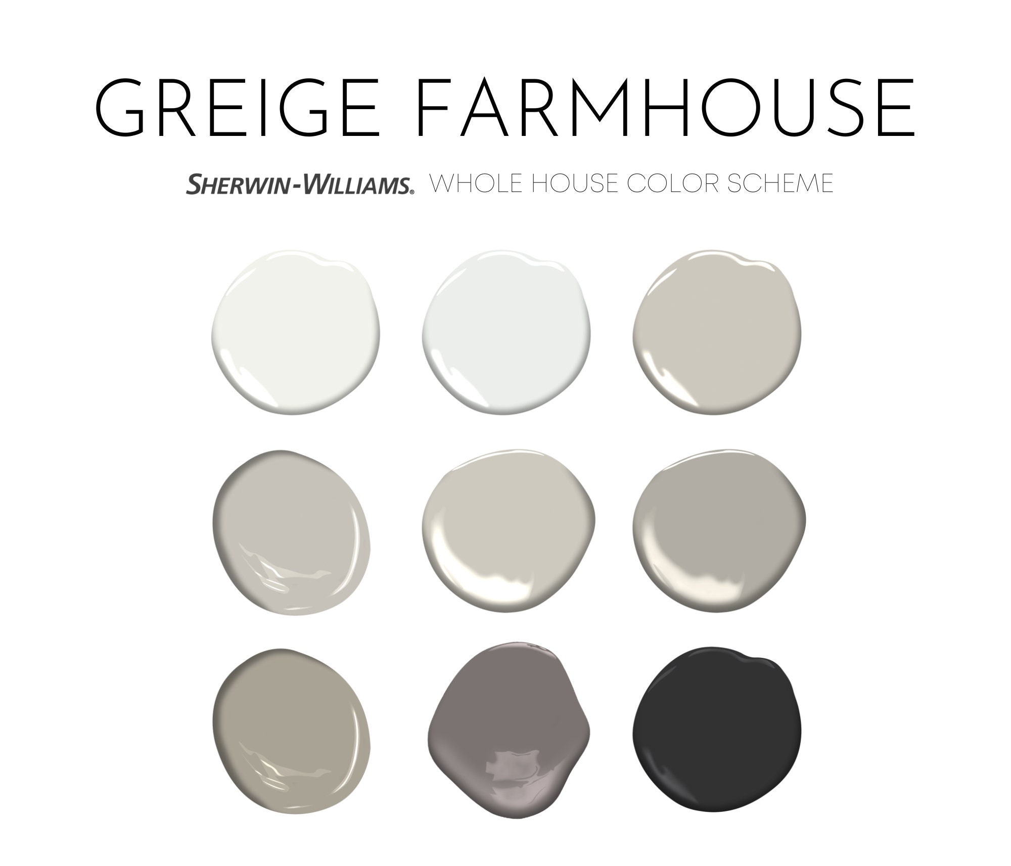 Greige Farmhouse Sherwin Williams Paint Palette Interior - Etsy